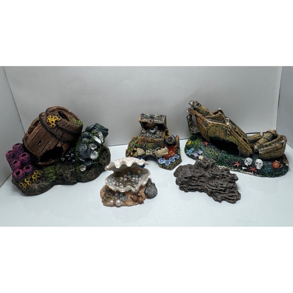 Fish | Aquarium Statues Decor Fish Tank Lot Of 5 Barrel Treasure Chest ...